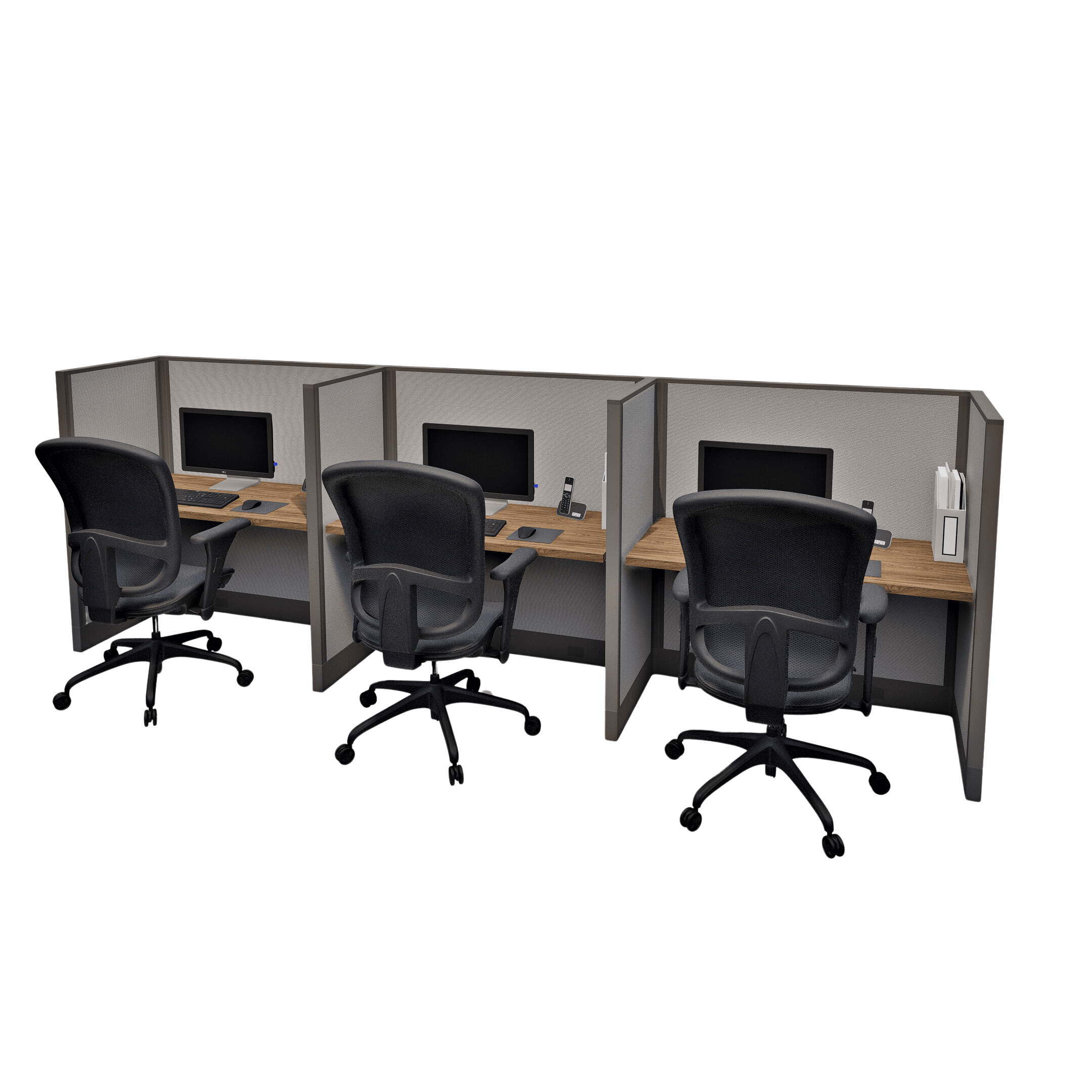 53″ Tall 4’x 2′ Line Of 3 Call Center Cubicles
