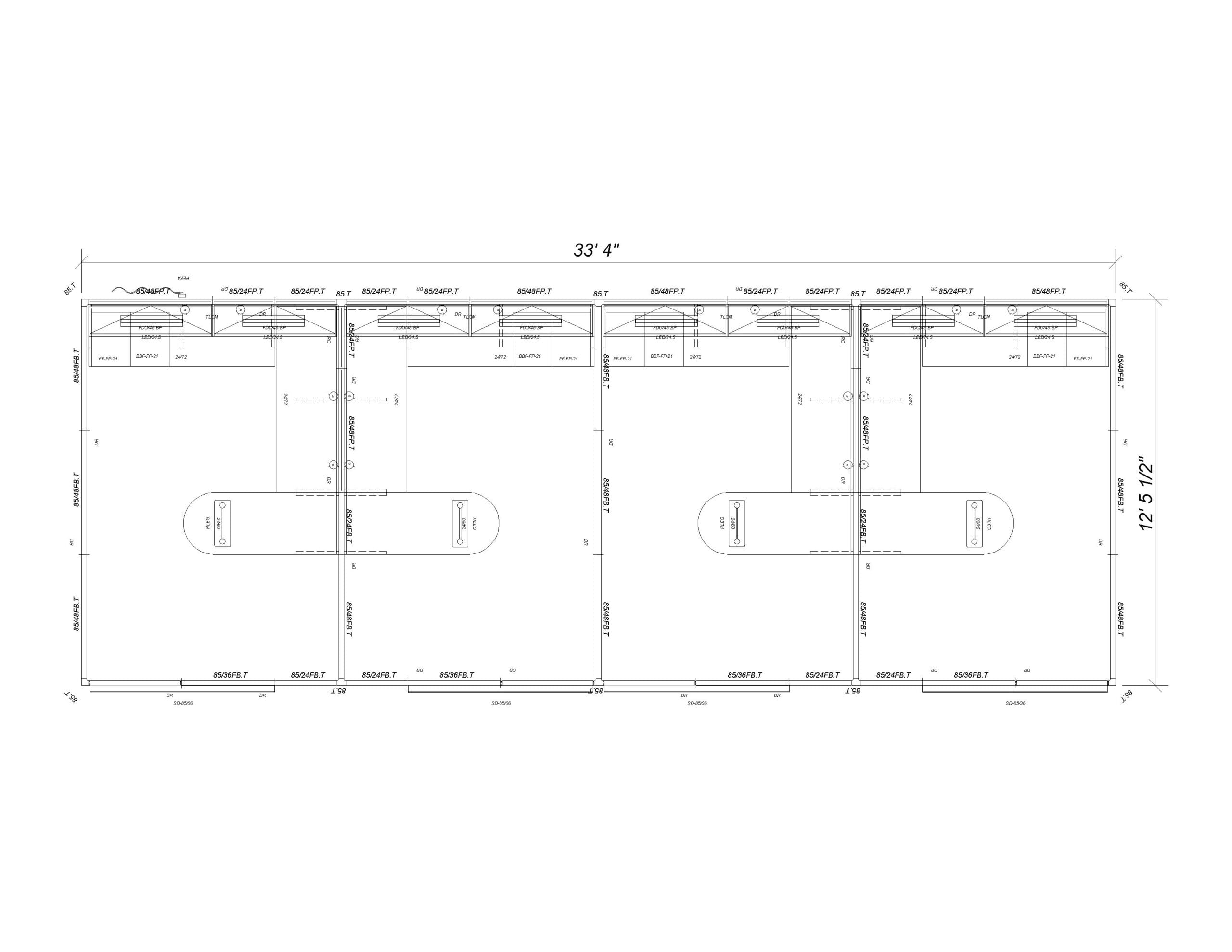 85" Tall 8" X 12" Private Office Cubicles Line Of 4 With Sliding Glass Door